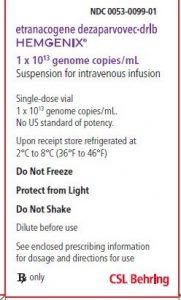 Hemgenix中文说明书|用于血友病B(先天性因子IX缺乏症)治疗 | 香港致泰药业